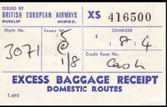 BEA EXCESS BAGGAGE RECEIPT / AIRLINE MEMORABILIA